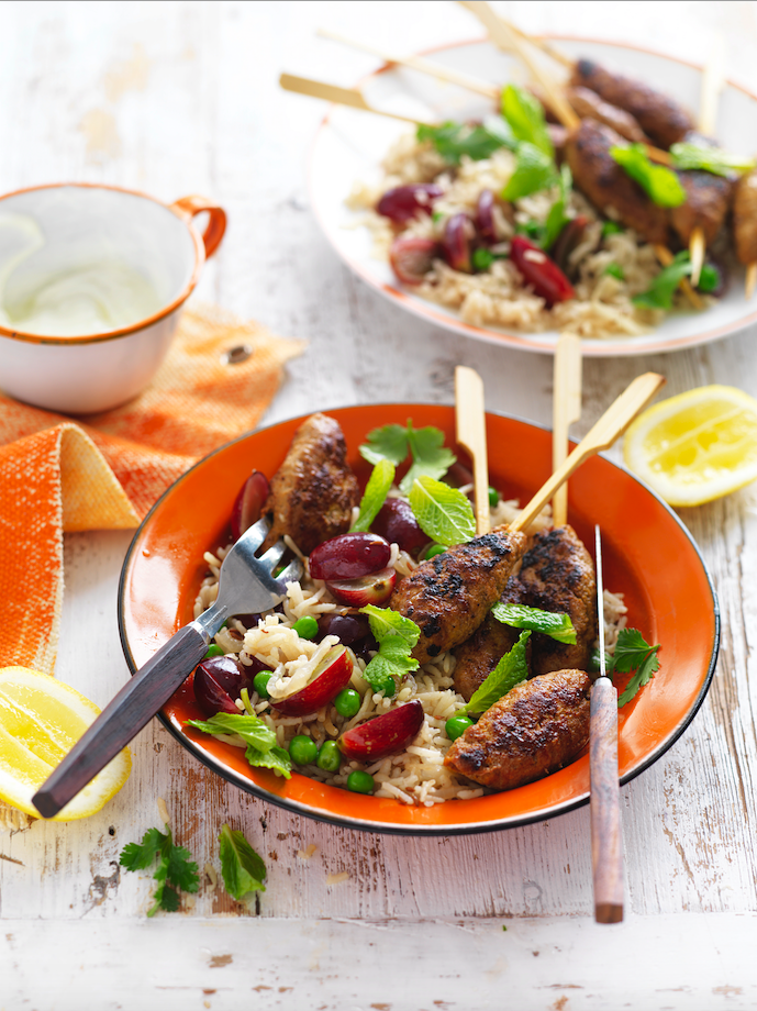 Rooibos and pork skewers with red grape pilaf | SA Garden and Home
